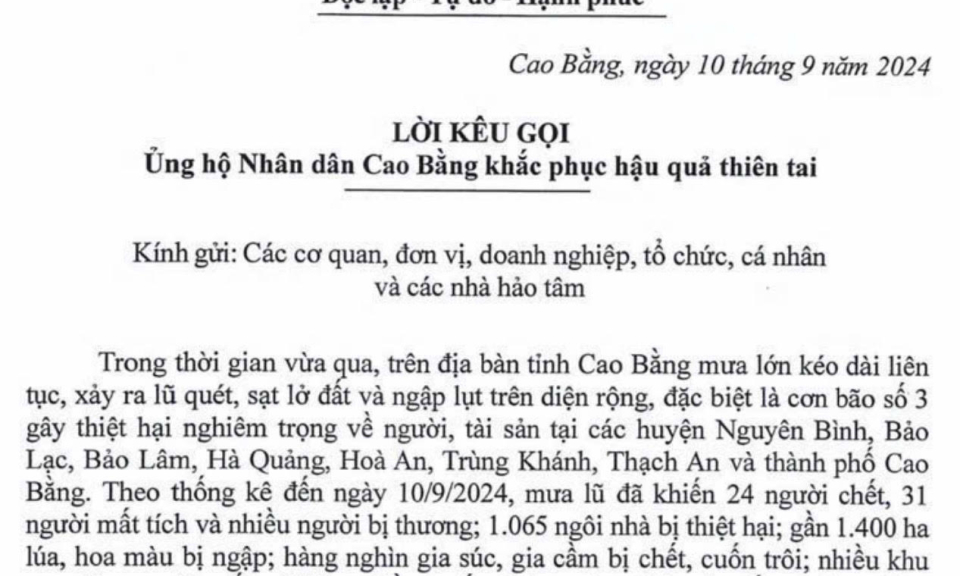 Lời kêu gọi ủng hộ nhân dân Cao Bằng khắc phục hậu quả thiên tai - Báo ...